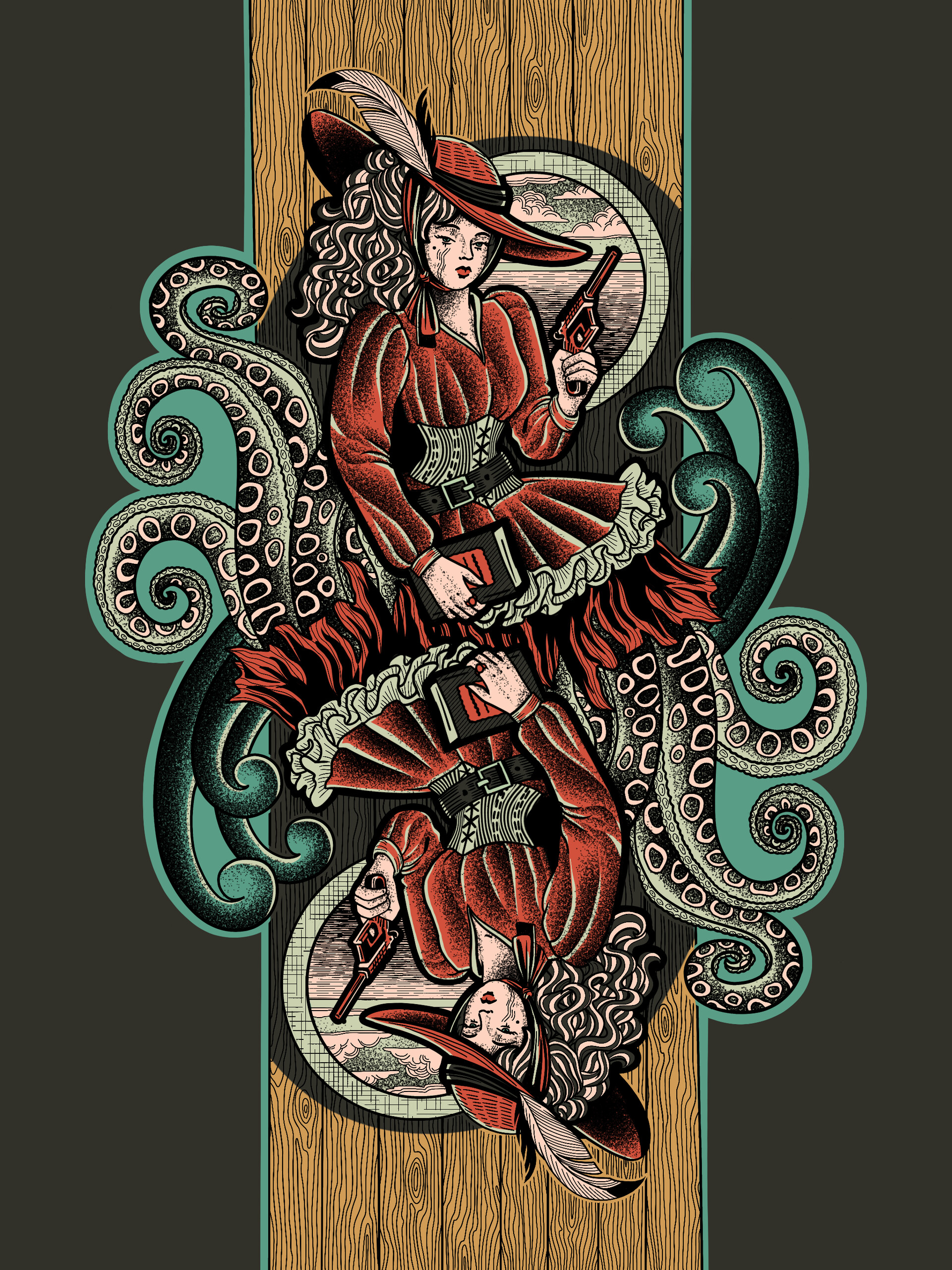 ArtStation - female pirate playing cards illustration