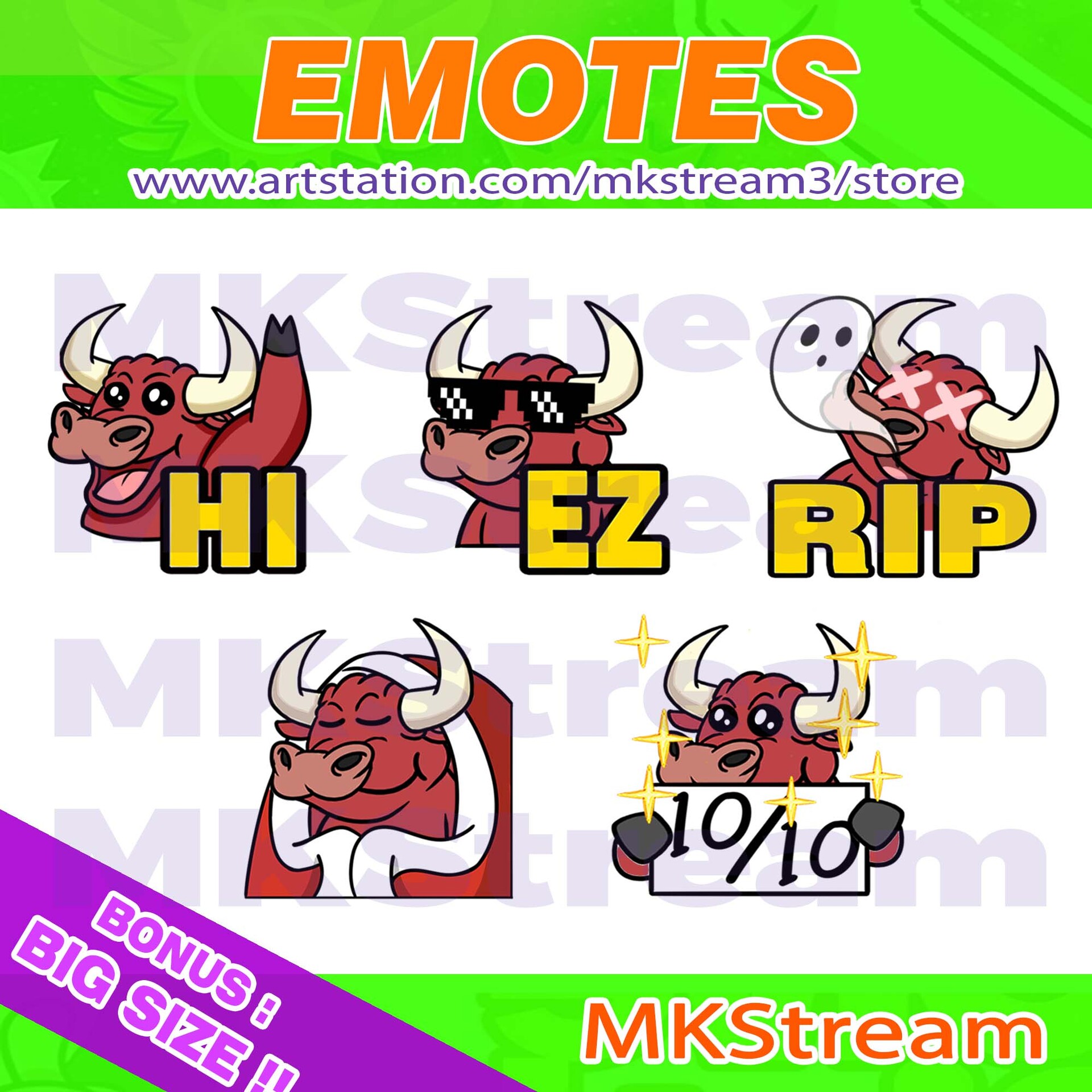 ArtStation - Twitch emotes bull hi, ez, rip, comfy & perfect pack