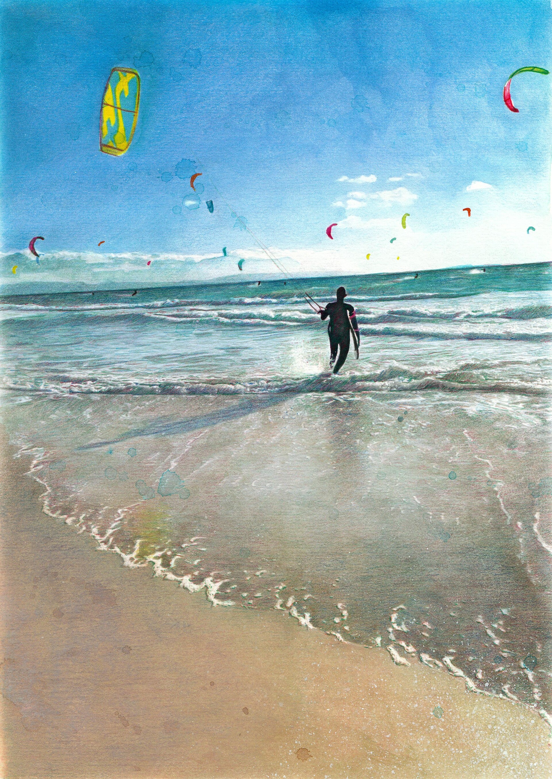 Mentiradeloro (Esther Cuesta) - Man kitesurfing realistic portrait drawing