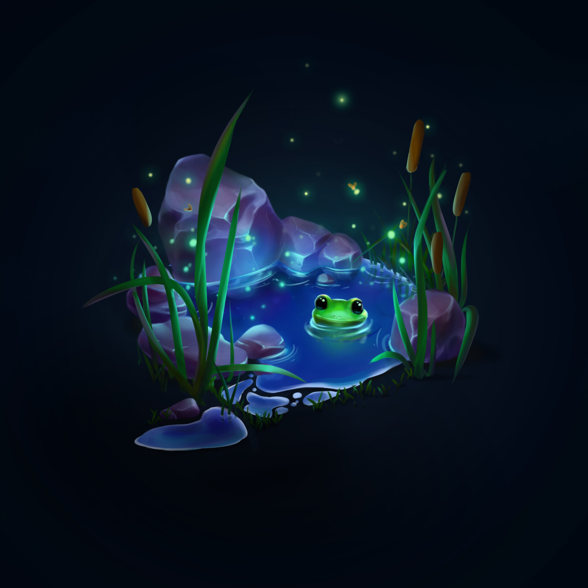 ArtStation - Mr. Frog in a puddle