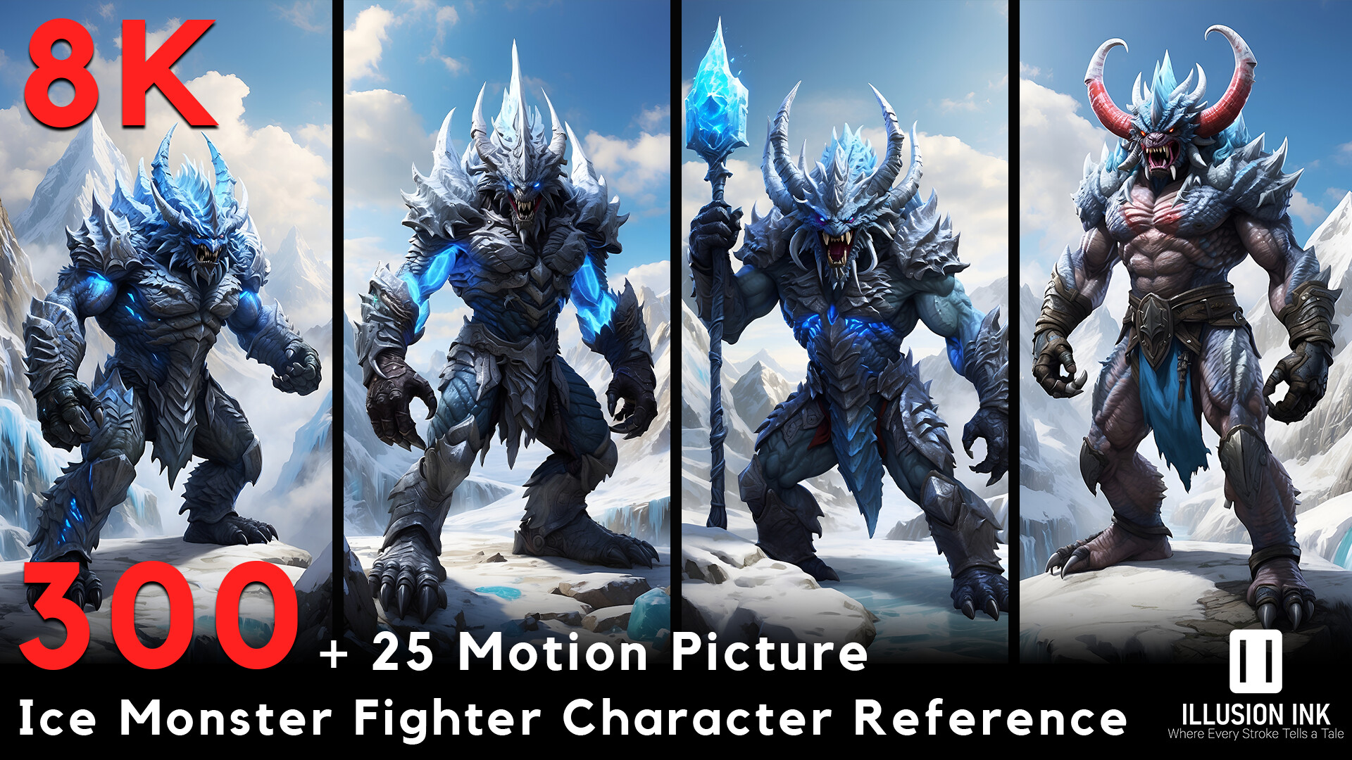 ILLUSION INK - 300 Ice Monster Fighter Character Reference | 8K Ref