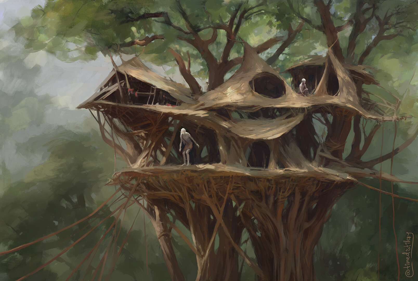 ArtStation - Ghost Elves' village in the canopies of the trees