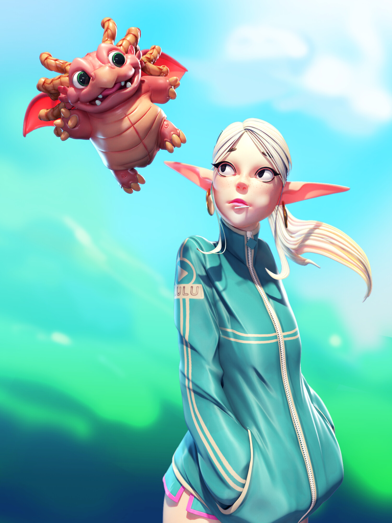 ArtStation - Elf girl with a little dragon