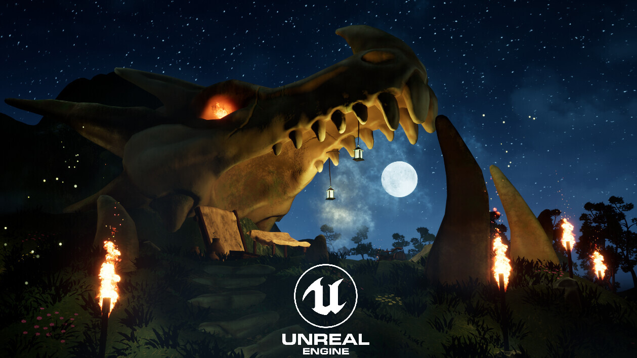 ArtStation - Night Scene - Dragon Skull Lair