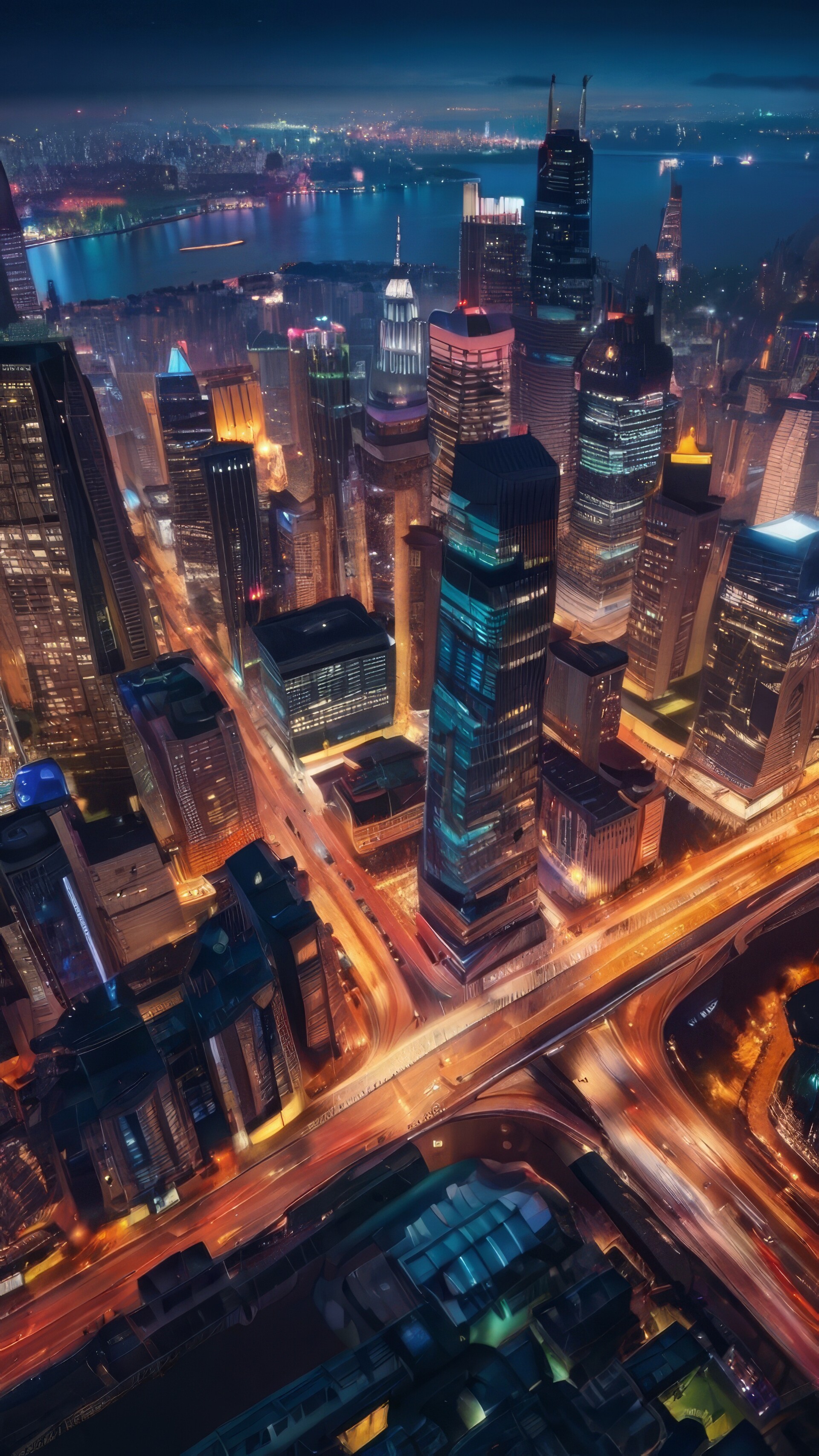ArtStation - Aerial View of a City at Night