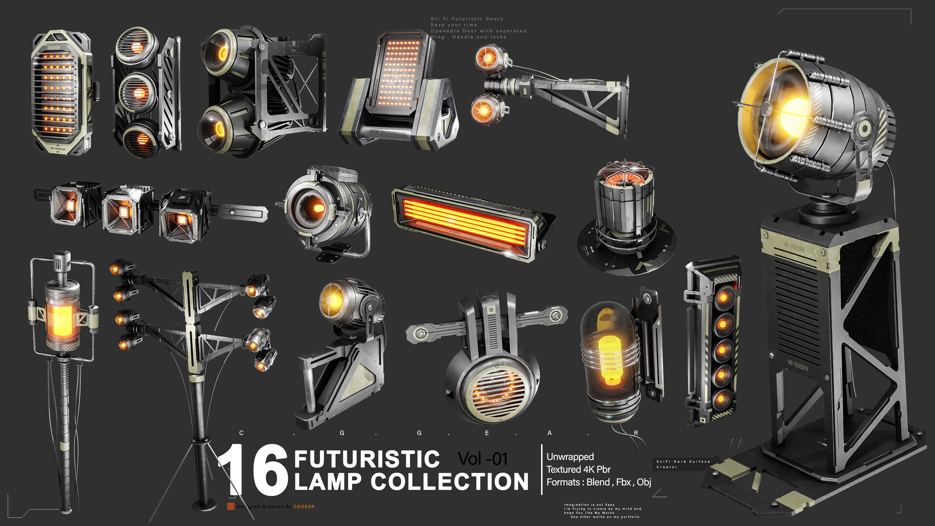ArtStation - Sci-Fi Lamps (Uv,texture)Vol-01