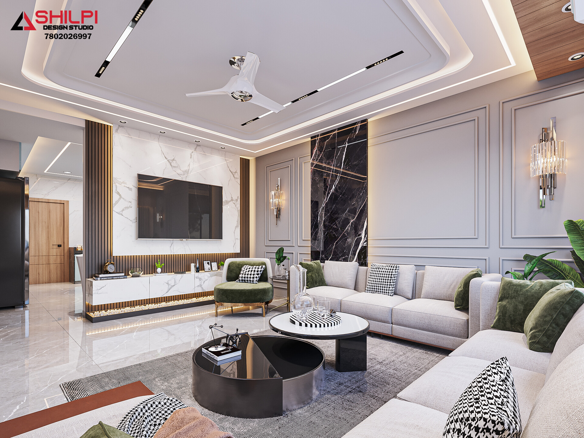 ArtStation - LIVING_HALL_Bunglow Interior Design (At KIM)