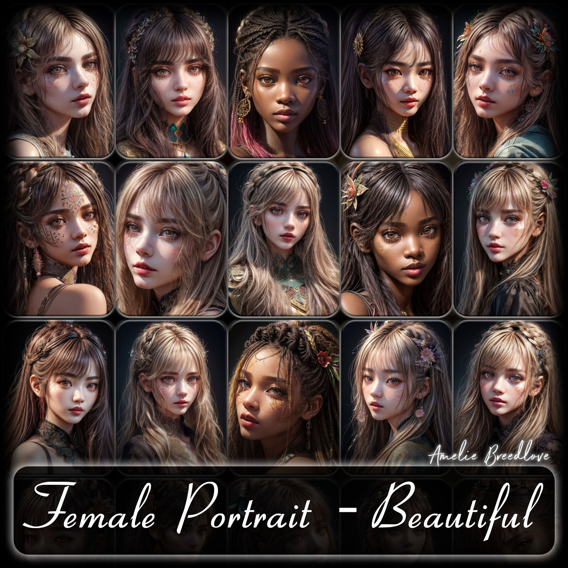 Amelie Character - 310 Female Portrait (Beautiful) Reference Pack | 4K ...