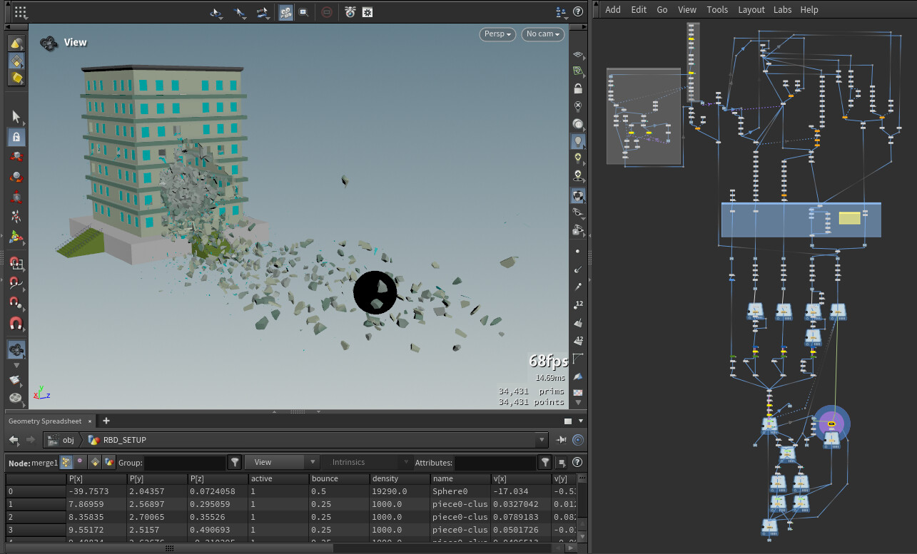 ArtStation - Building Destruction - RBD - Pyro - POPNET - Procedural Modeling