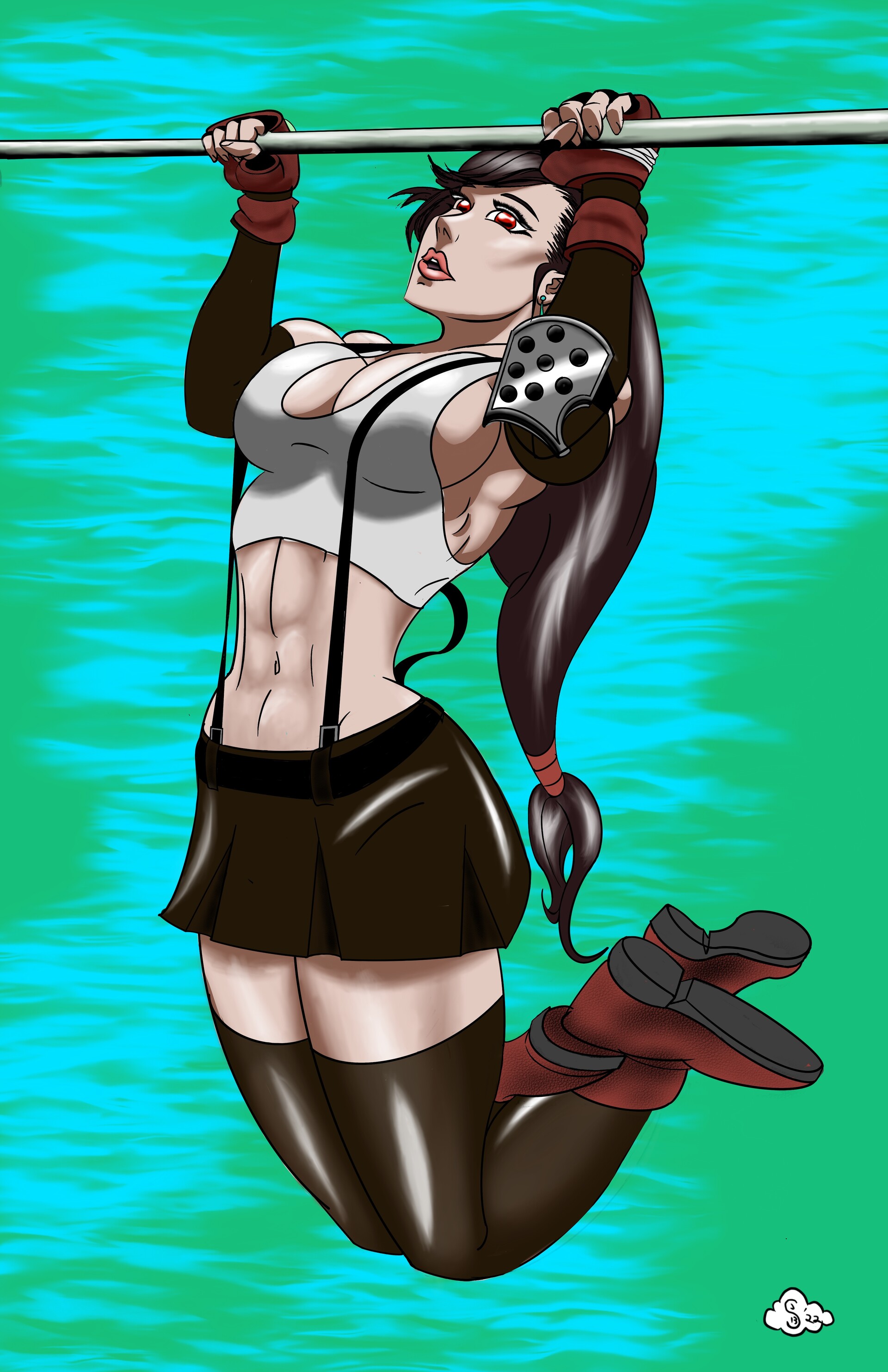 ArtStation - Tifa doing pull ups