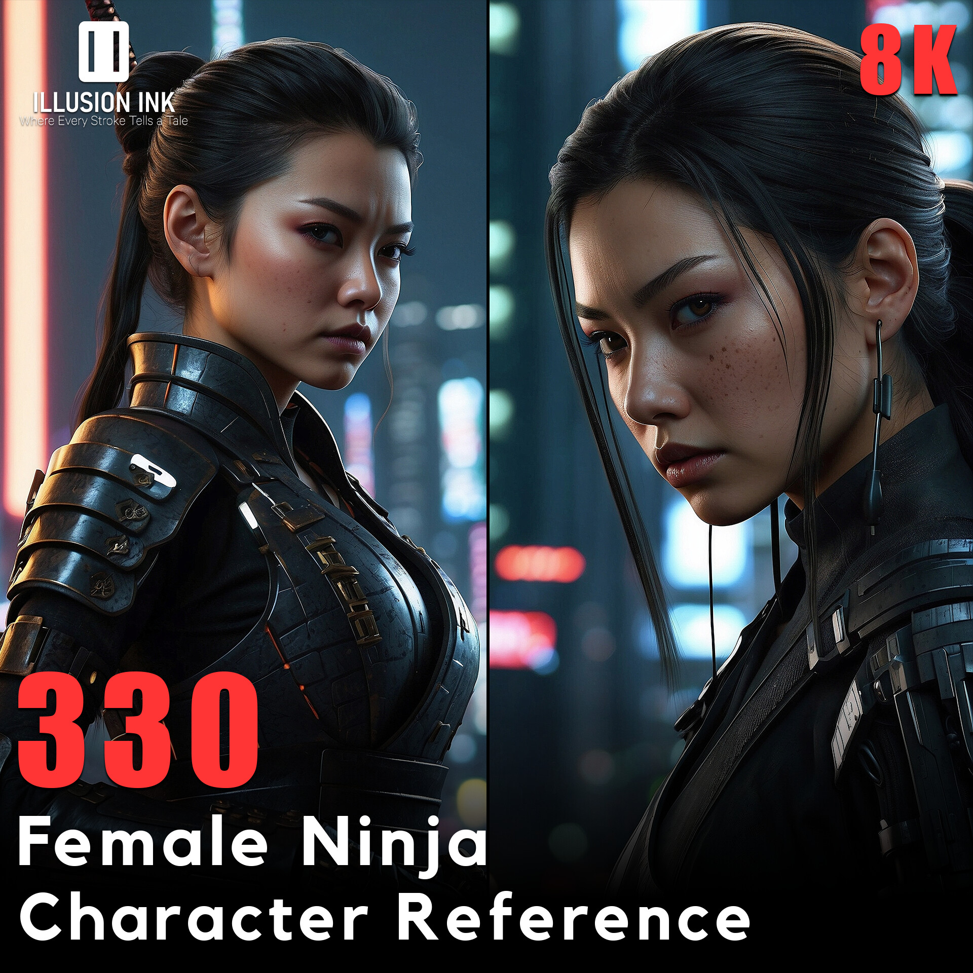 ILLUSION INK - 330 Female Ninja Characters Reference Photos - Different ...