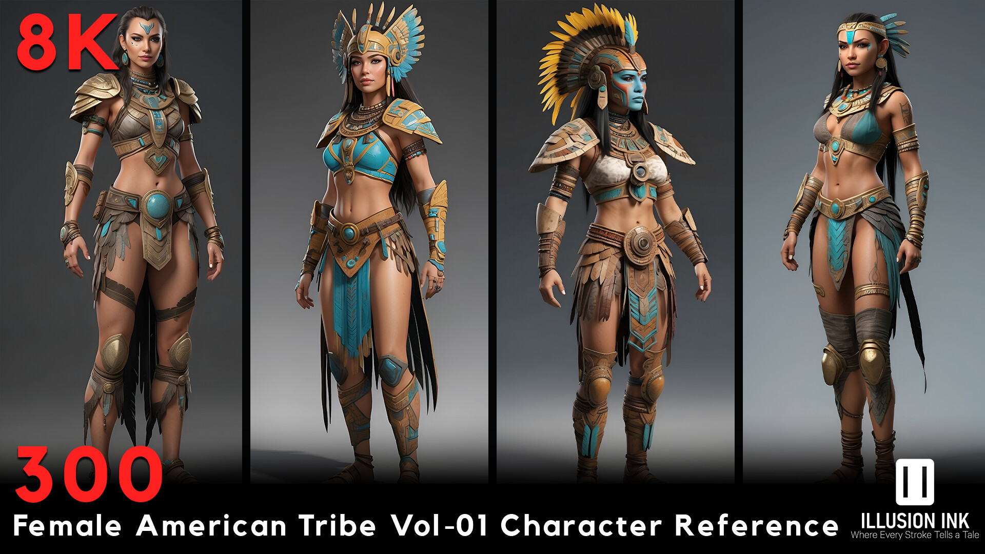 ILLUSION INK - 300 Female American Tribe - VOL 01 | 8K