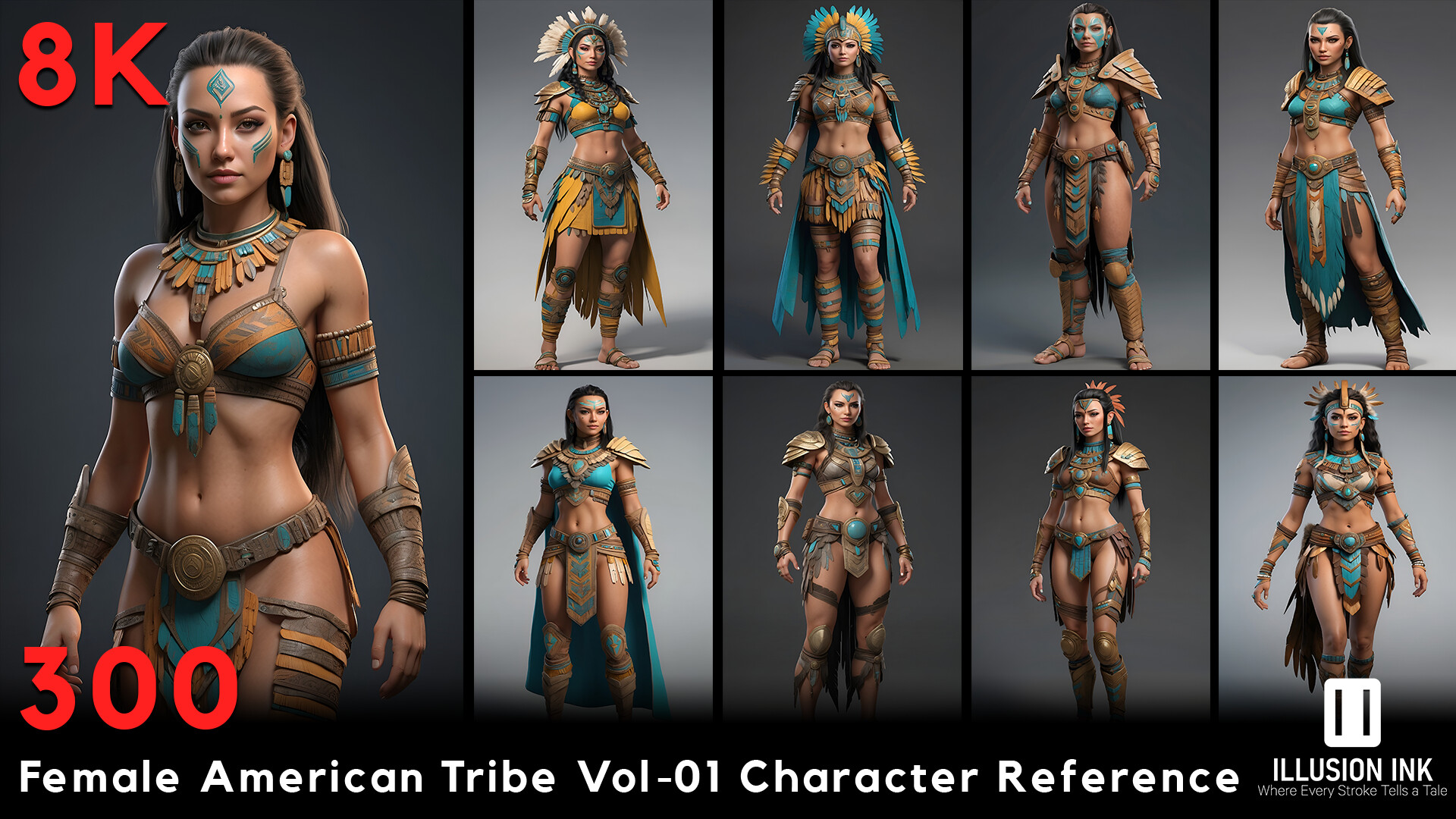 ILLUSION INK - 300 Female American Tribe - VOL 01 | 8K