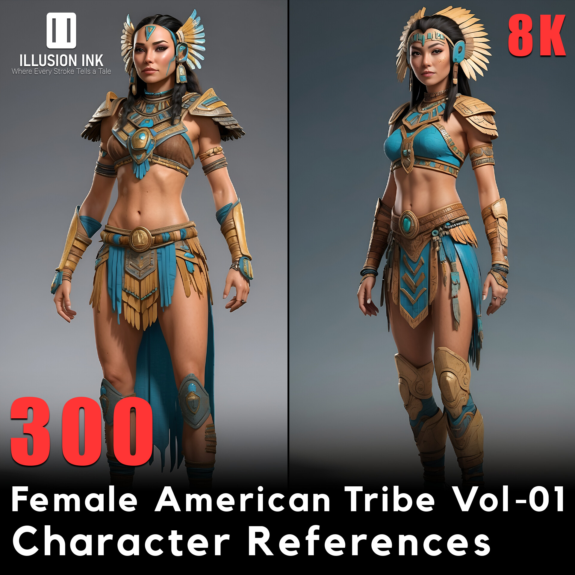 ILLUSION INK - 300 Female American Tribe - VOL 01 | 8K