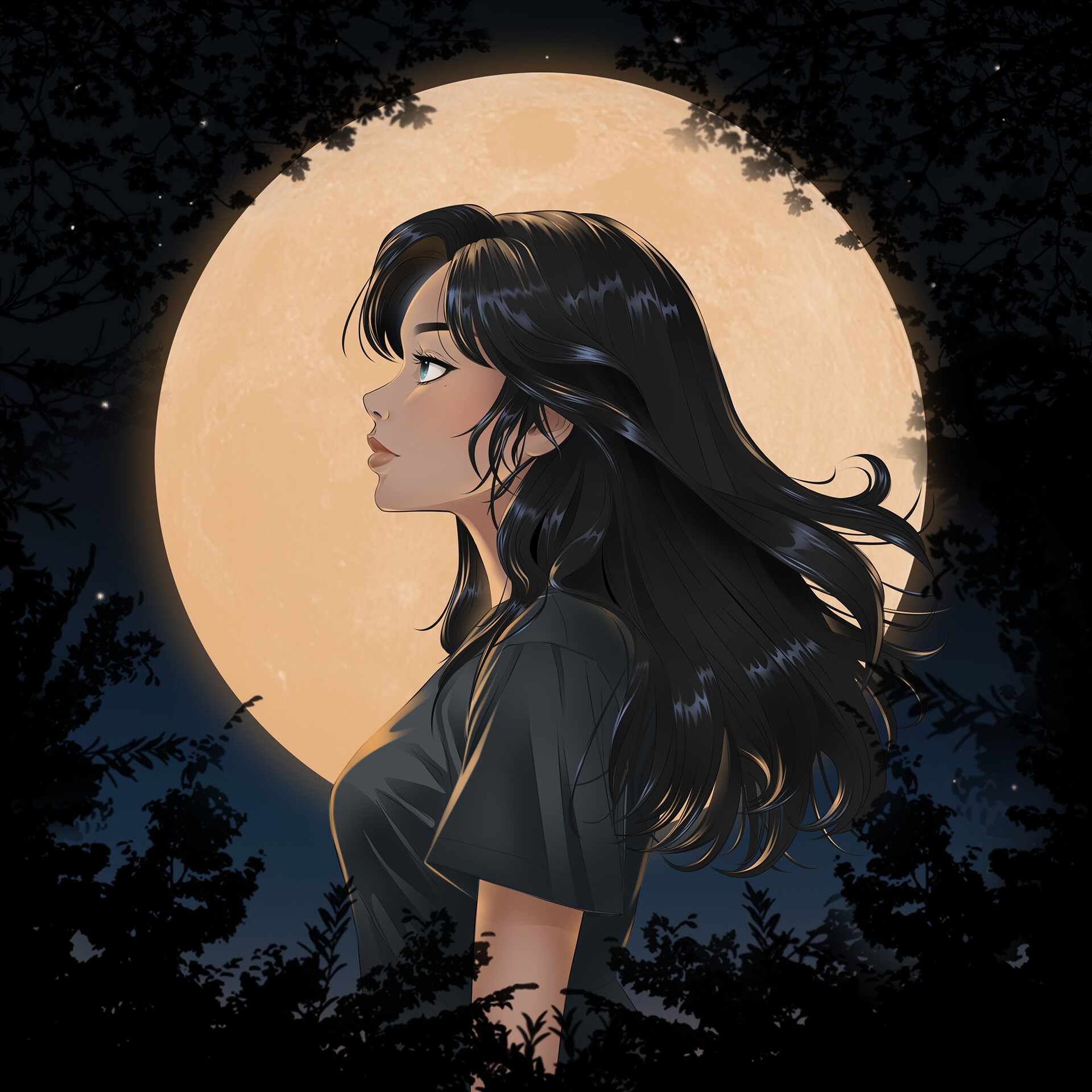 Anime Girl In The Moonlight