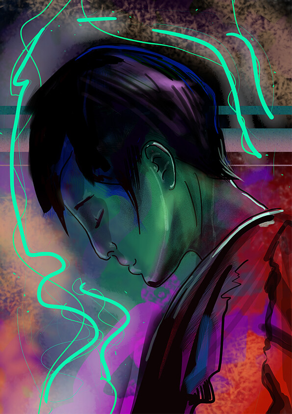 ArtStation - Sad lady neon
