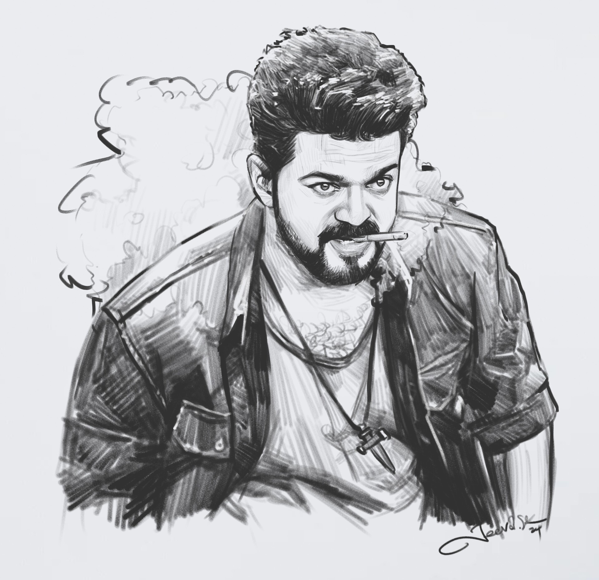 ArtStation - #Leo LeoDass Thalapathy Vijay Charcoal Pencil Sketch 2024