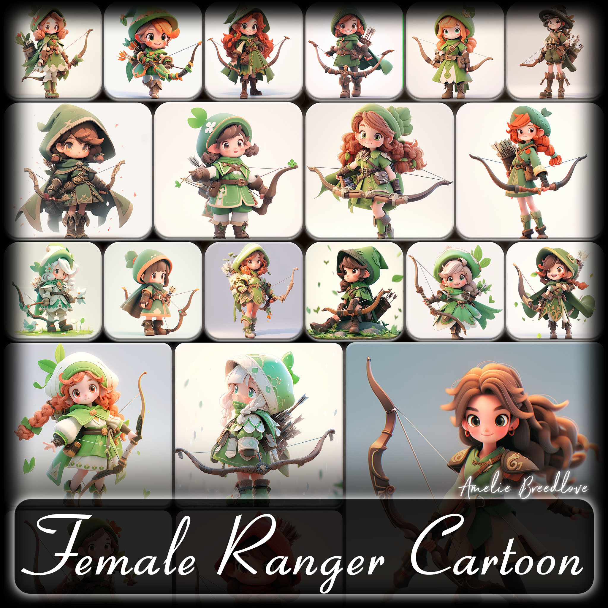 Amelie Anime - 200 Female Ranger Cartoon (Full Body) Reference Pack ...