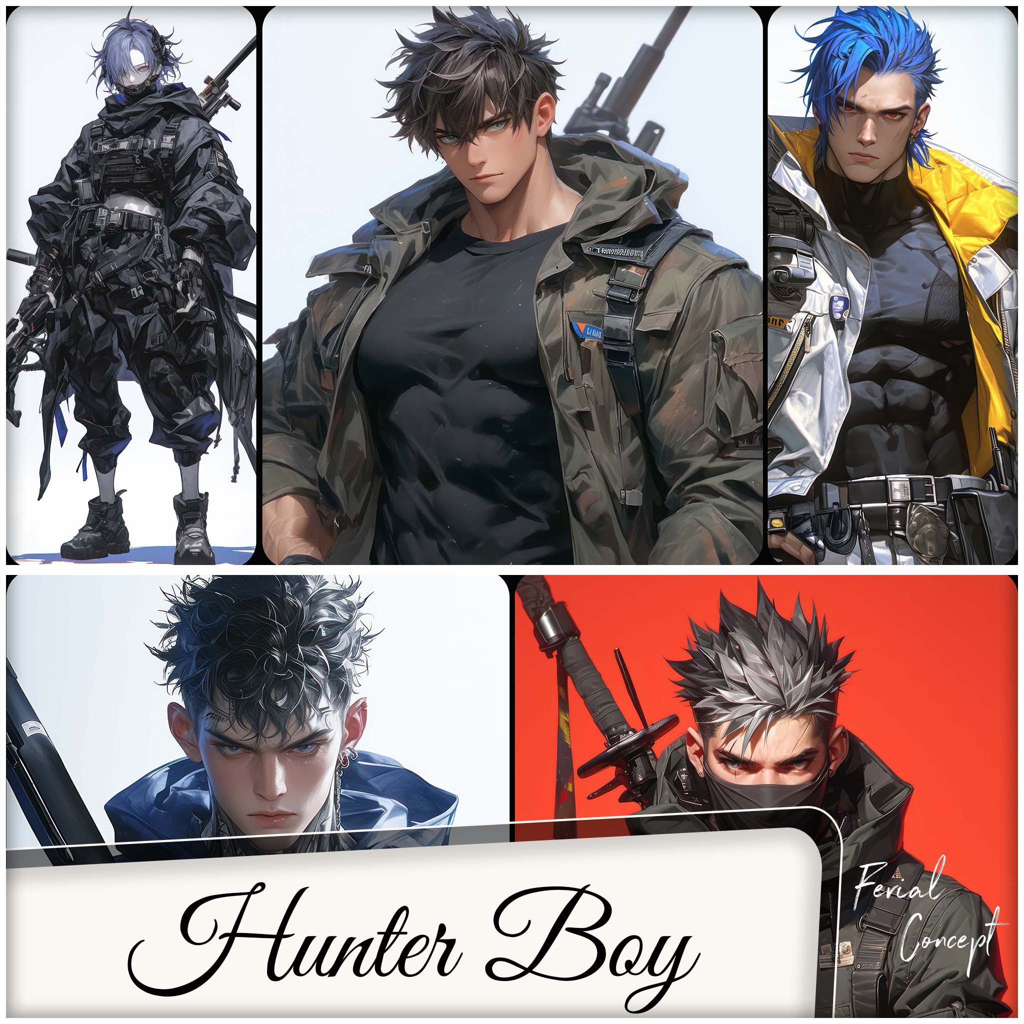 Ferial Studio - 🔹240 Hunter Boy - Anime Character Reference Image Pack ...