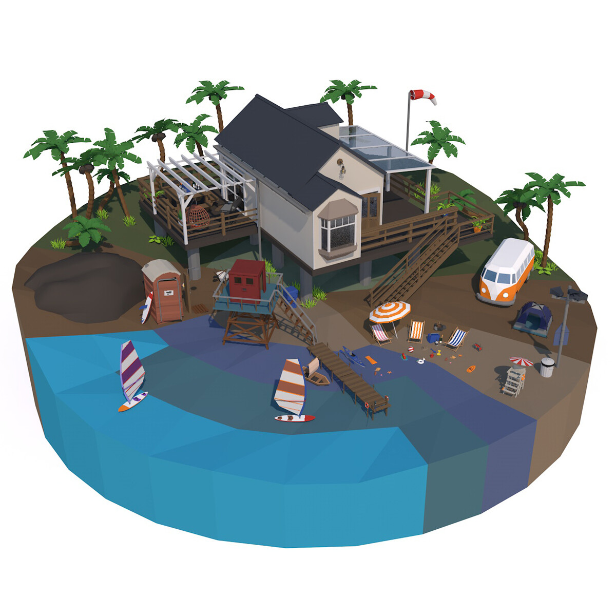 ArtStation - Beach House Island Props Collection - Game Ready Low Poly ...