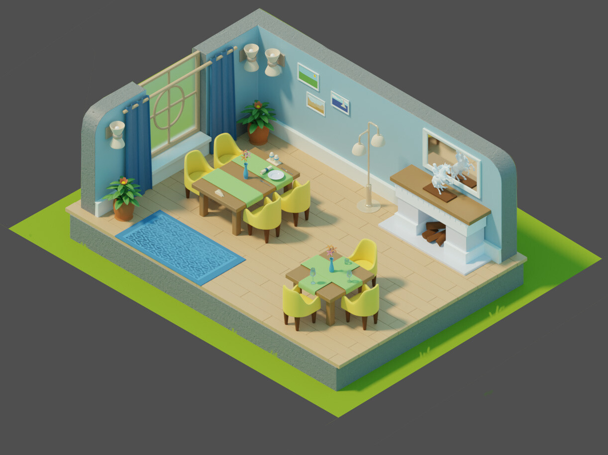 ArtStation - Dining room (isometric)