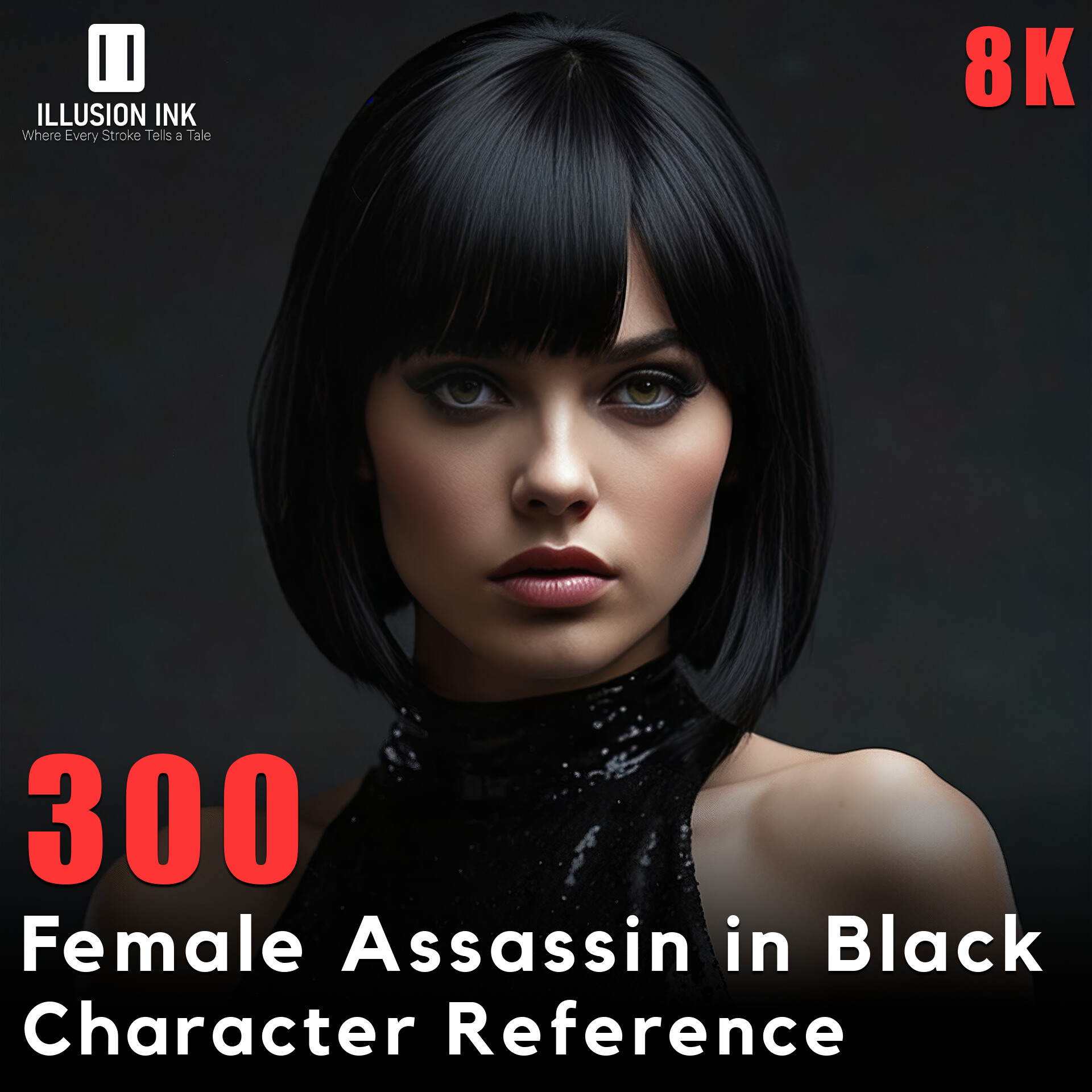 ILLUSION INK - 300 Female Assassin in Black | 8K