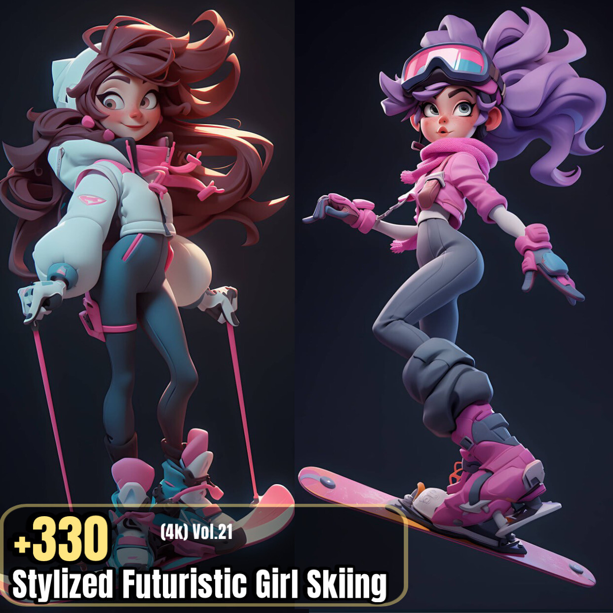 ArtStation - +330 Stylized Futuristic Girl Skiing Concept (4k)