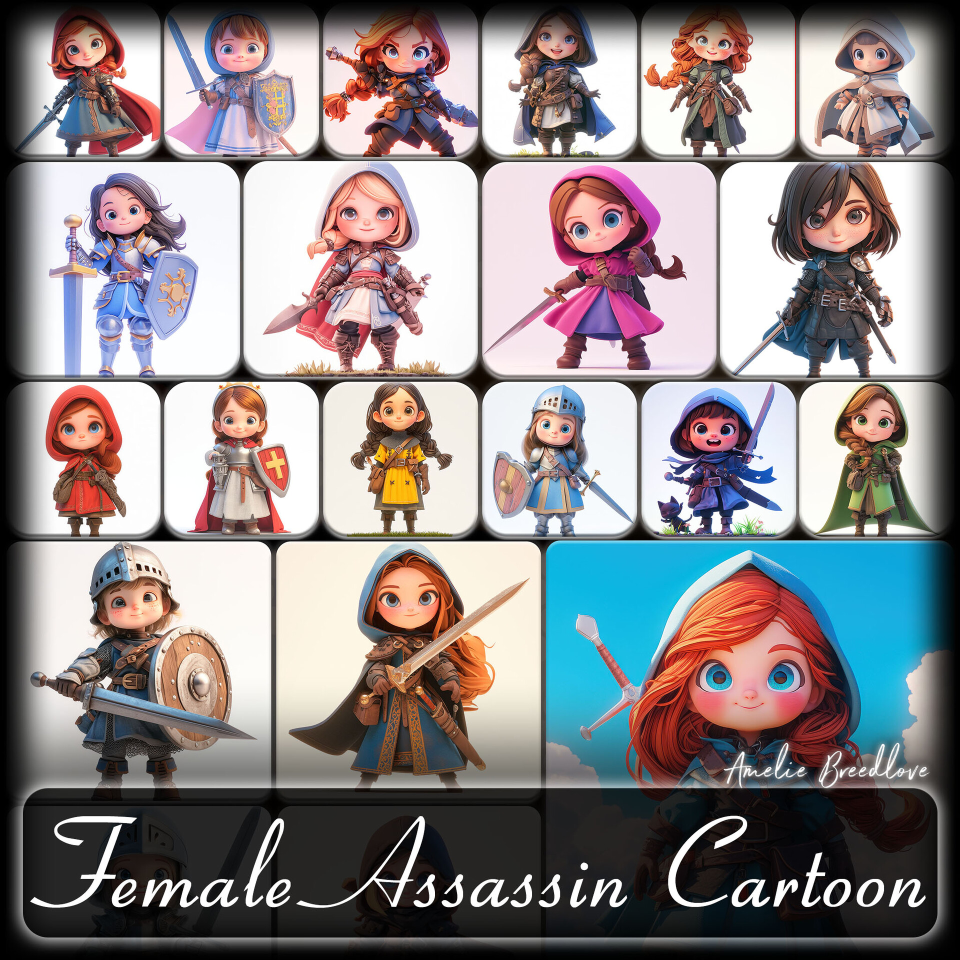 Amelie Anime - 200 Female Assassin Cartoon (Full Body) Reference Pack ...