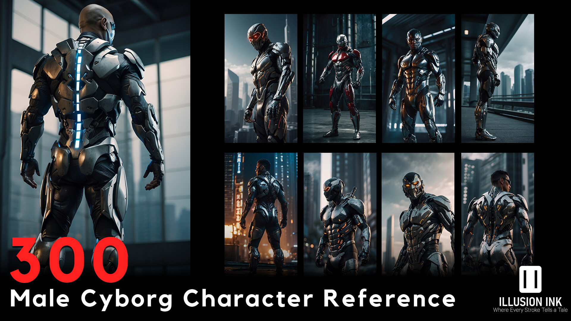 ILLUSION INK - 300 Male Cyborg Character Reference | 8K