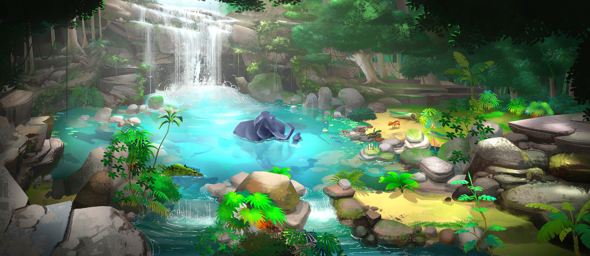 ArtStation - DONGENG SANG KANCIL- WATERFALL AREA