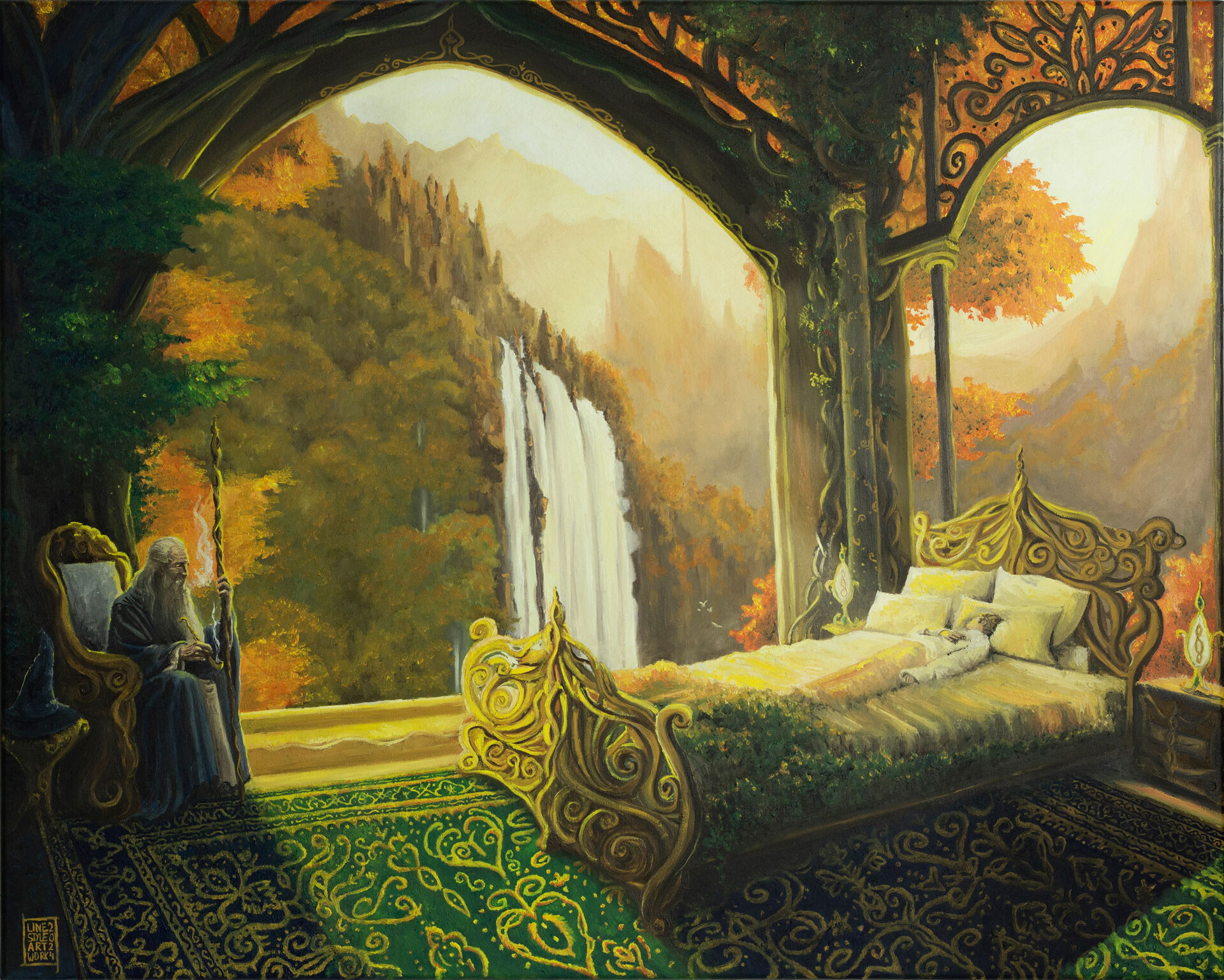 ArtStation - - A Shelter in Rivendell - oils on canvas 80x100 cm.2024