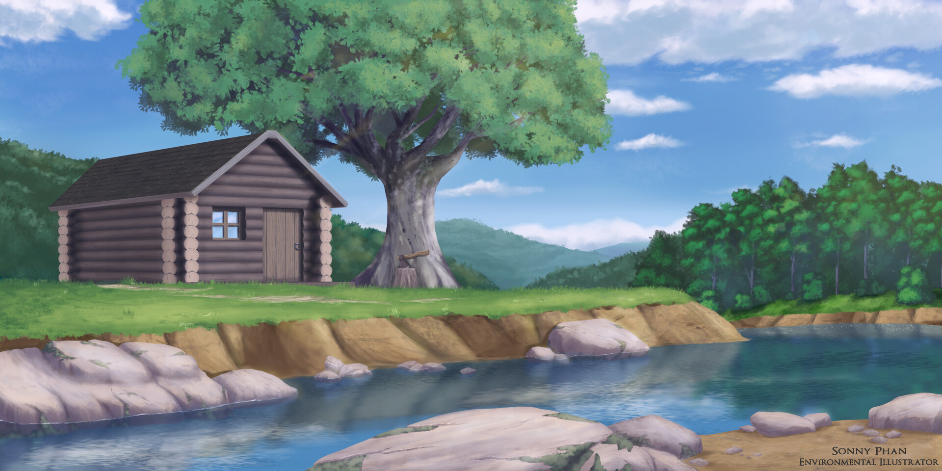 Background Anime Scenery Cottage