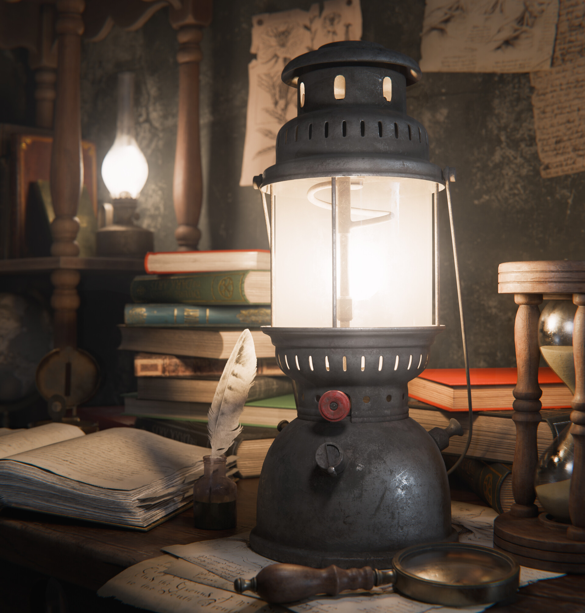 ArtStation - 3D Vintage Lamp in the library Project.