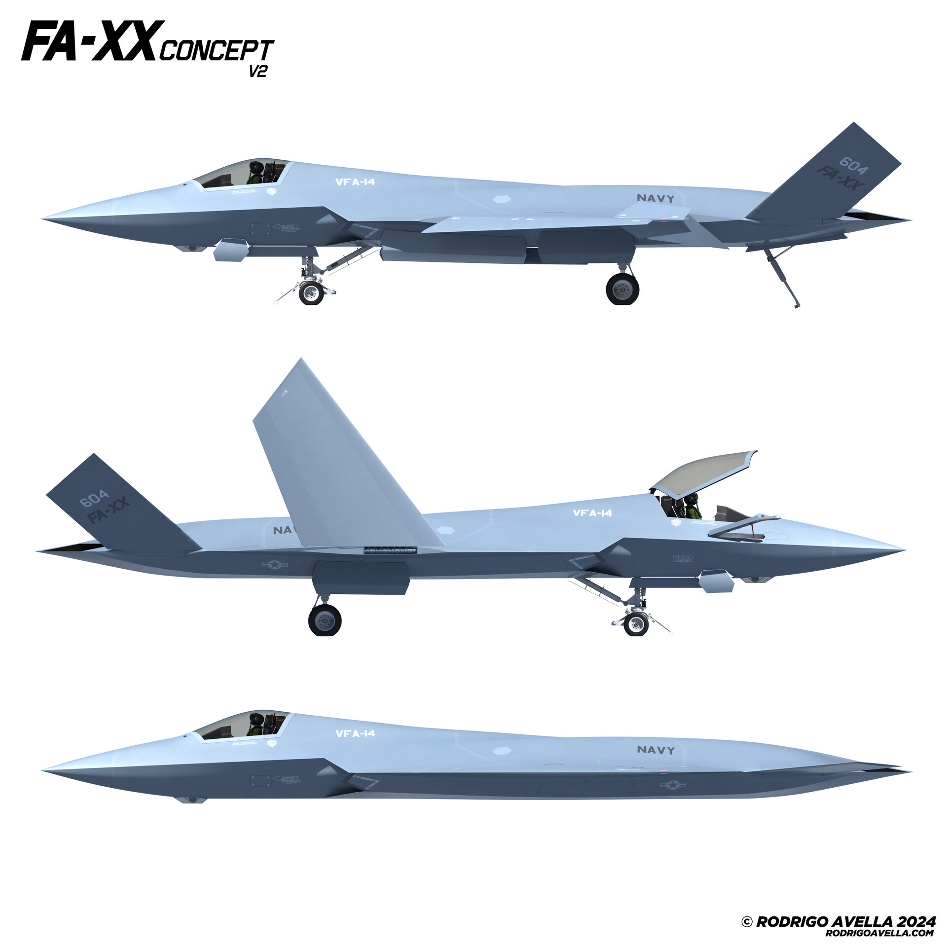 Rodrigo Avella - FA-XX V2 - Sixth generation fighter concept - Views