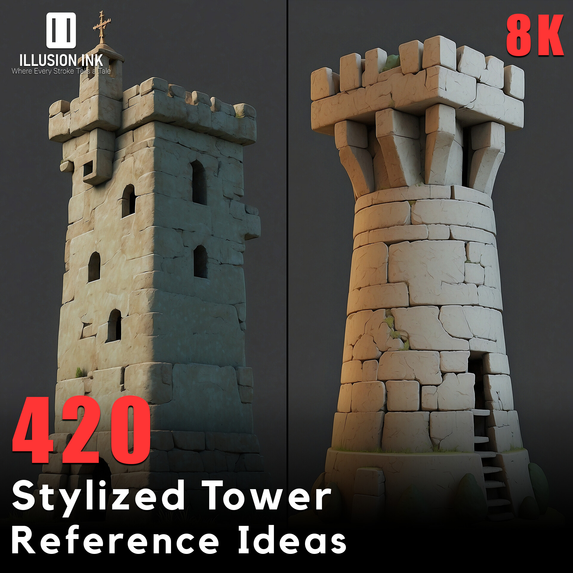 ILLUSION INK - 420 Stylized Tower Reference Ideas | 8K