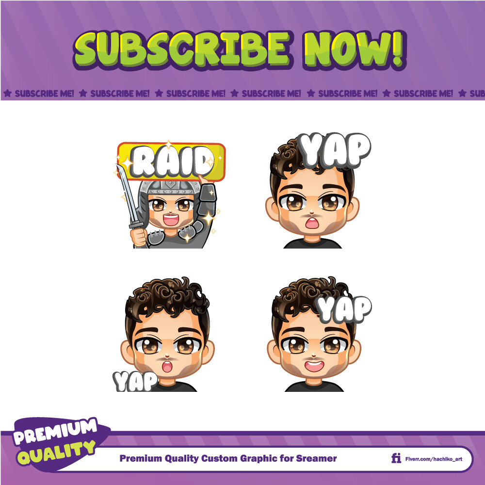 ArtStation - Chibi Boy with Curly Hair twitch emotes By Hachiko_Art