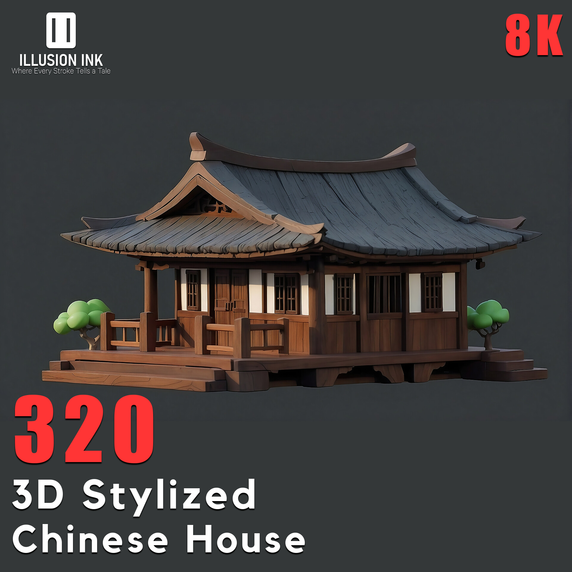 ArtStation - 320 Stylized Chinese House | 8K