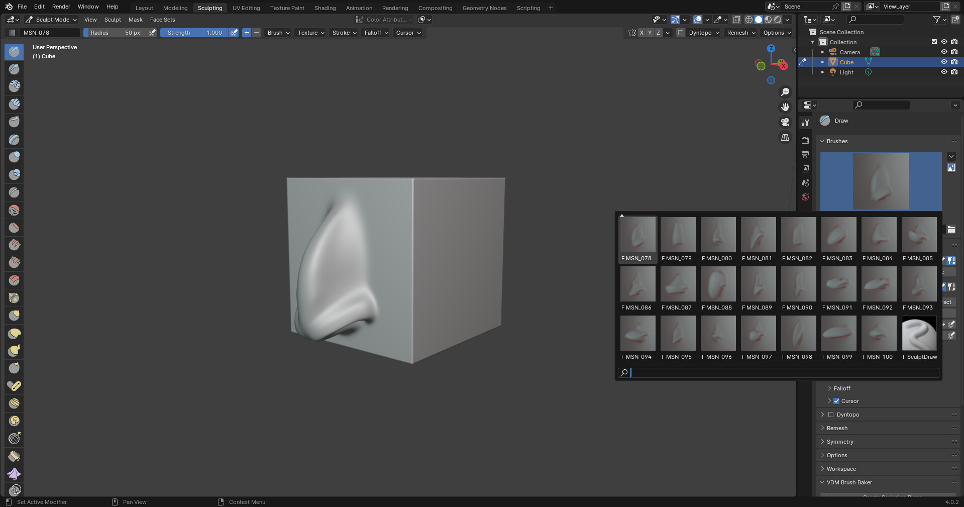 3D Assets Repository - Blender Version | 100 Stylized Nose VDM Brushes