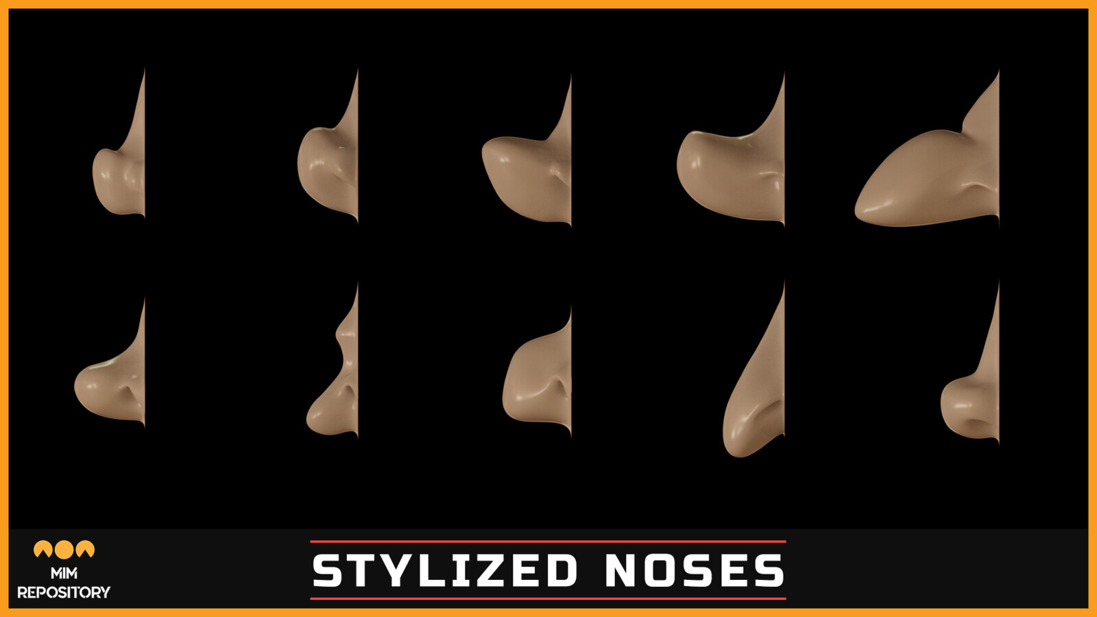 3D Assets Repository - Blender Version | 100 Stylized Nose VDM Brushes