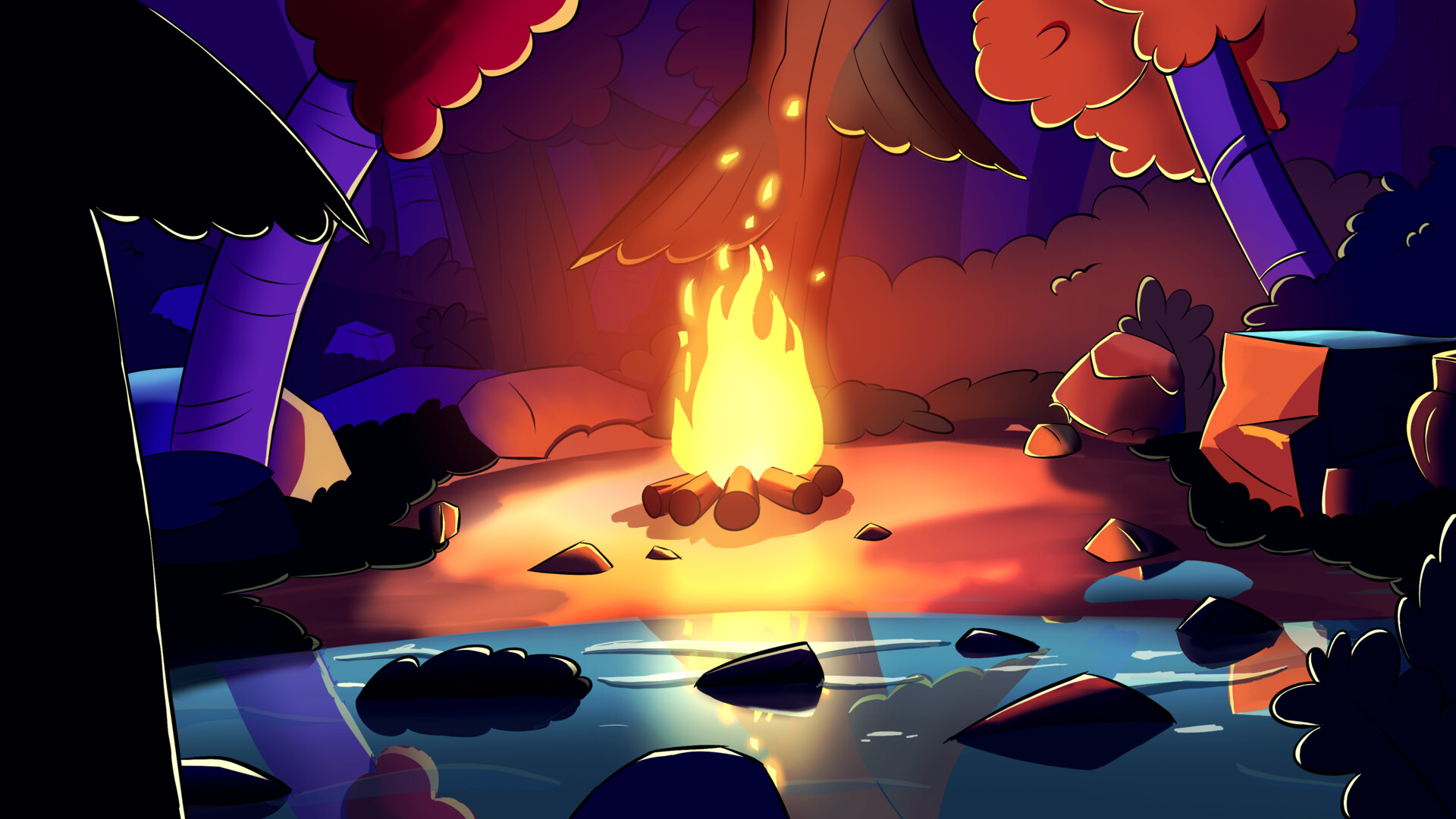 ArtStation - Cozy Campfire in a Forest