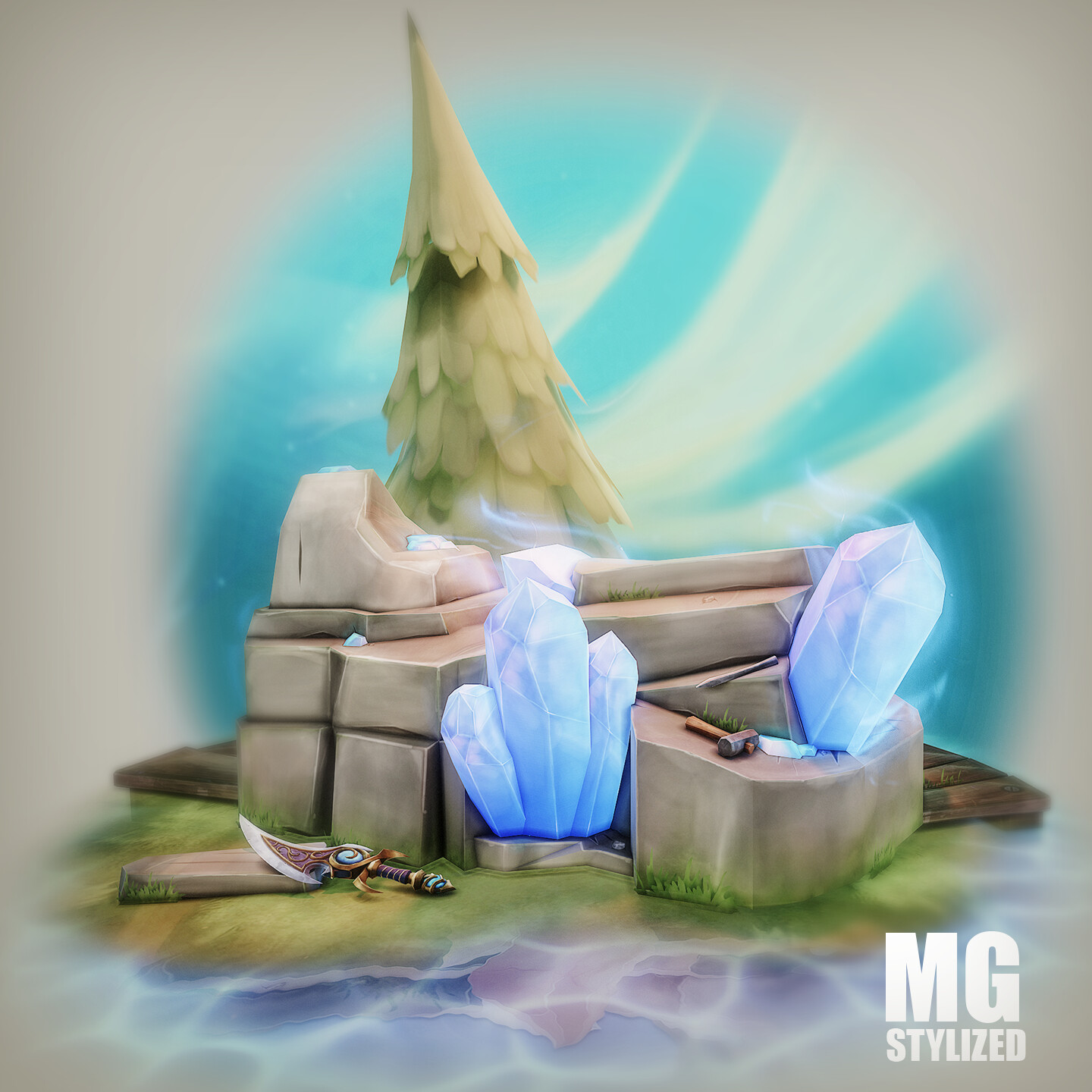 ArtStation - Crystal rock Handpainted