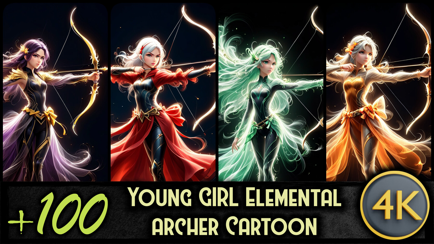 ArtStation - +100 Young Girl Elemental Archer Cartoon