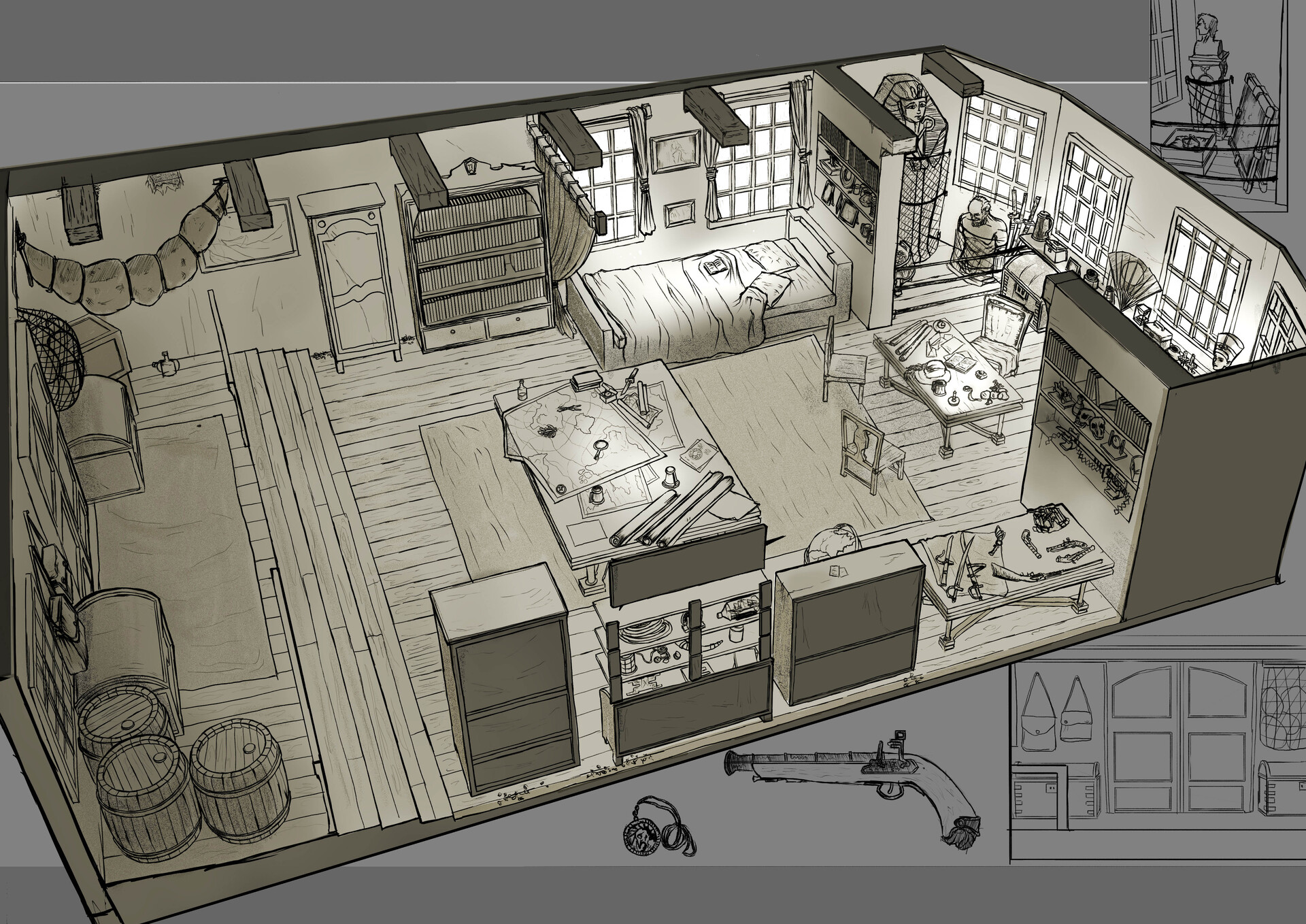 ArtStation - Exploration ship captain's cabin