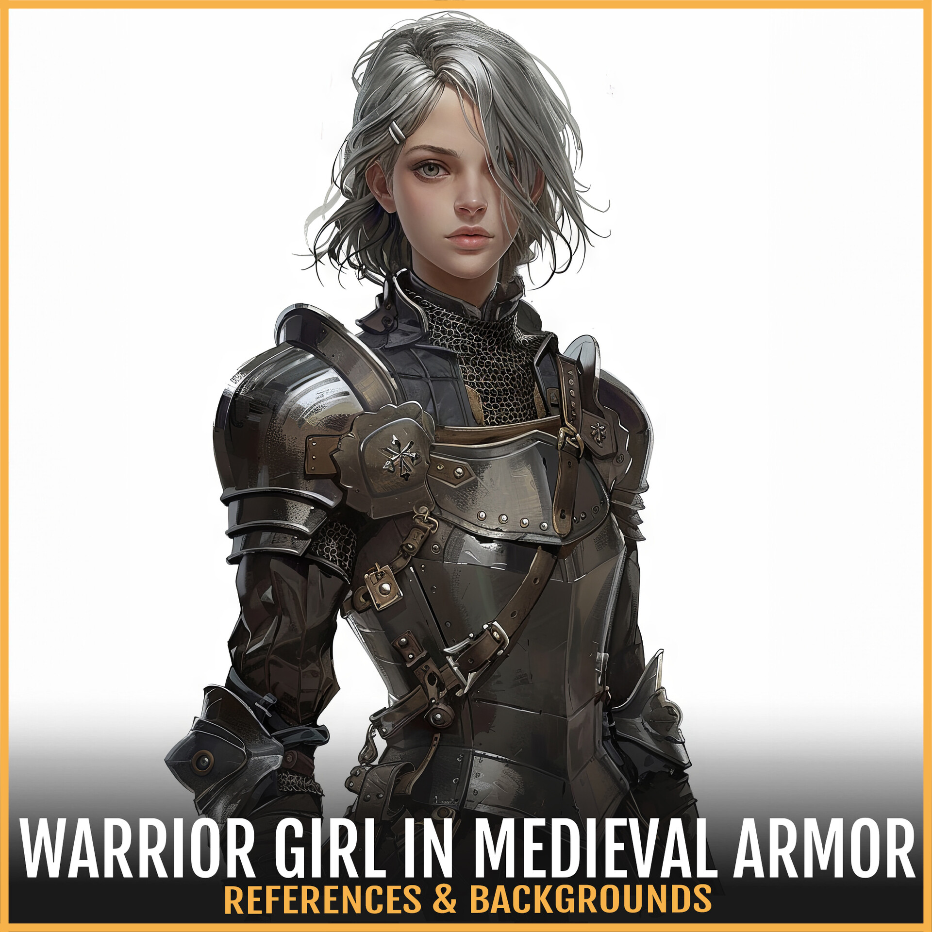 ArtStation - 505 Gray-Haired Warrior Girl in Medieval Armor