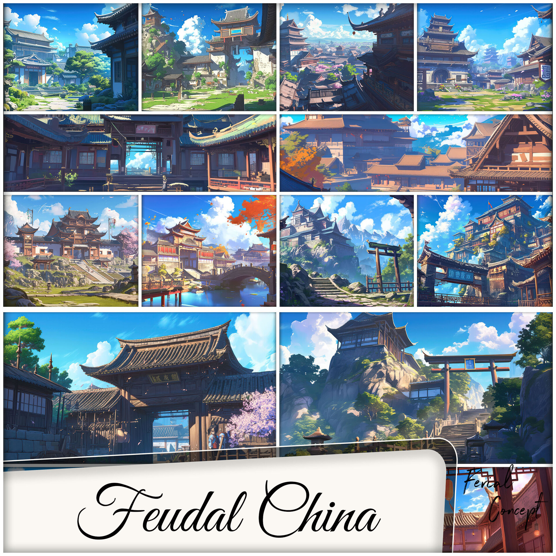 Ferial Concept - 🔹220 Feudal China - Anime Concept Reference Image Pack ...