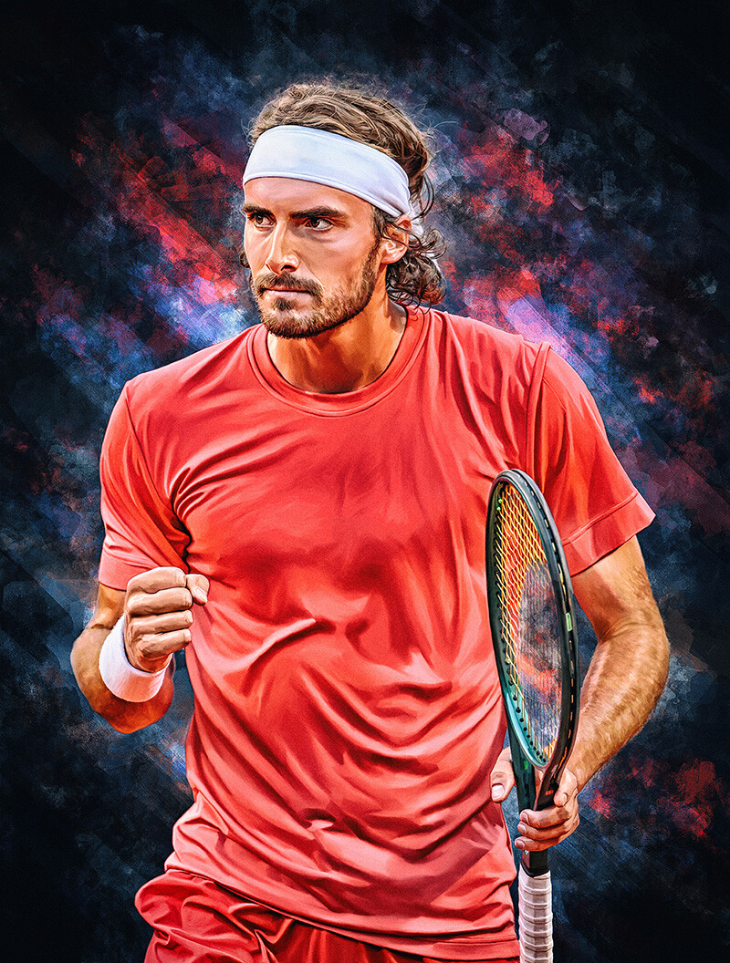 Sam Brannan - Stefanos Tsitsipas come on at Rome 2024. Digital artwork ...