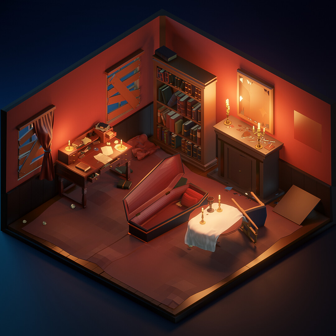 ArtStation - Isometric Vampire Room, Low poly