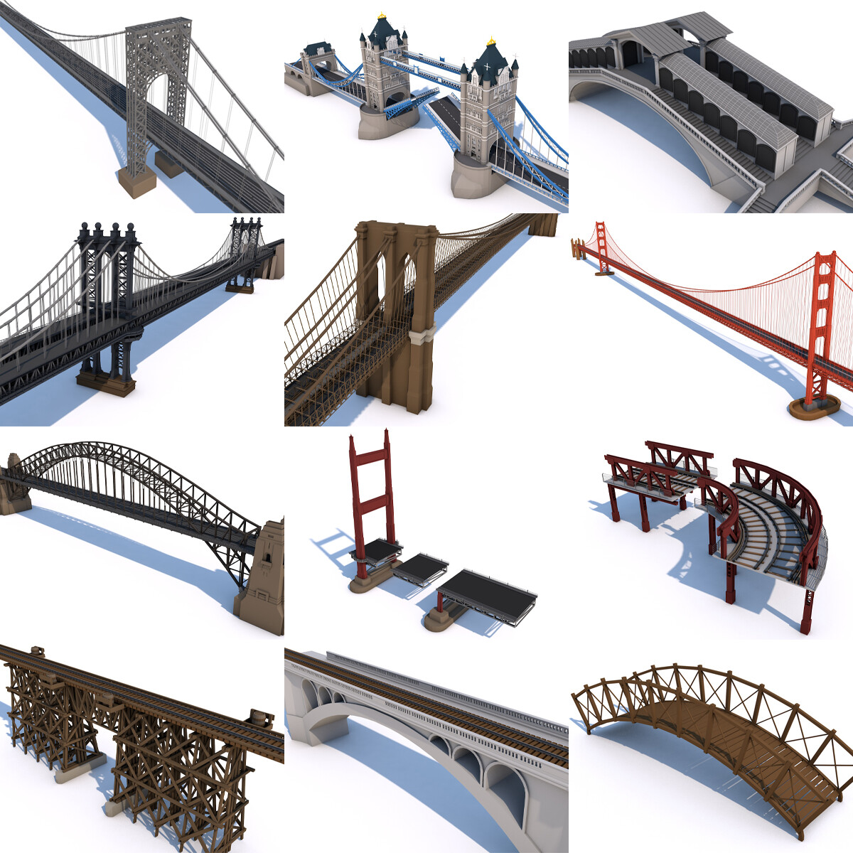 ArtStation - 12 Famous Bridge Collection - Game Ready Low Poly 3D Model ...