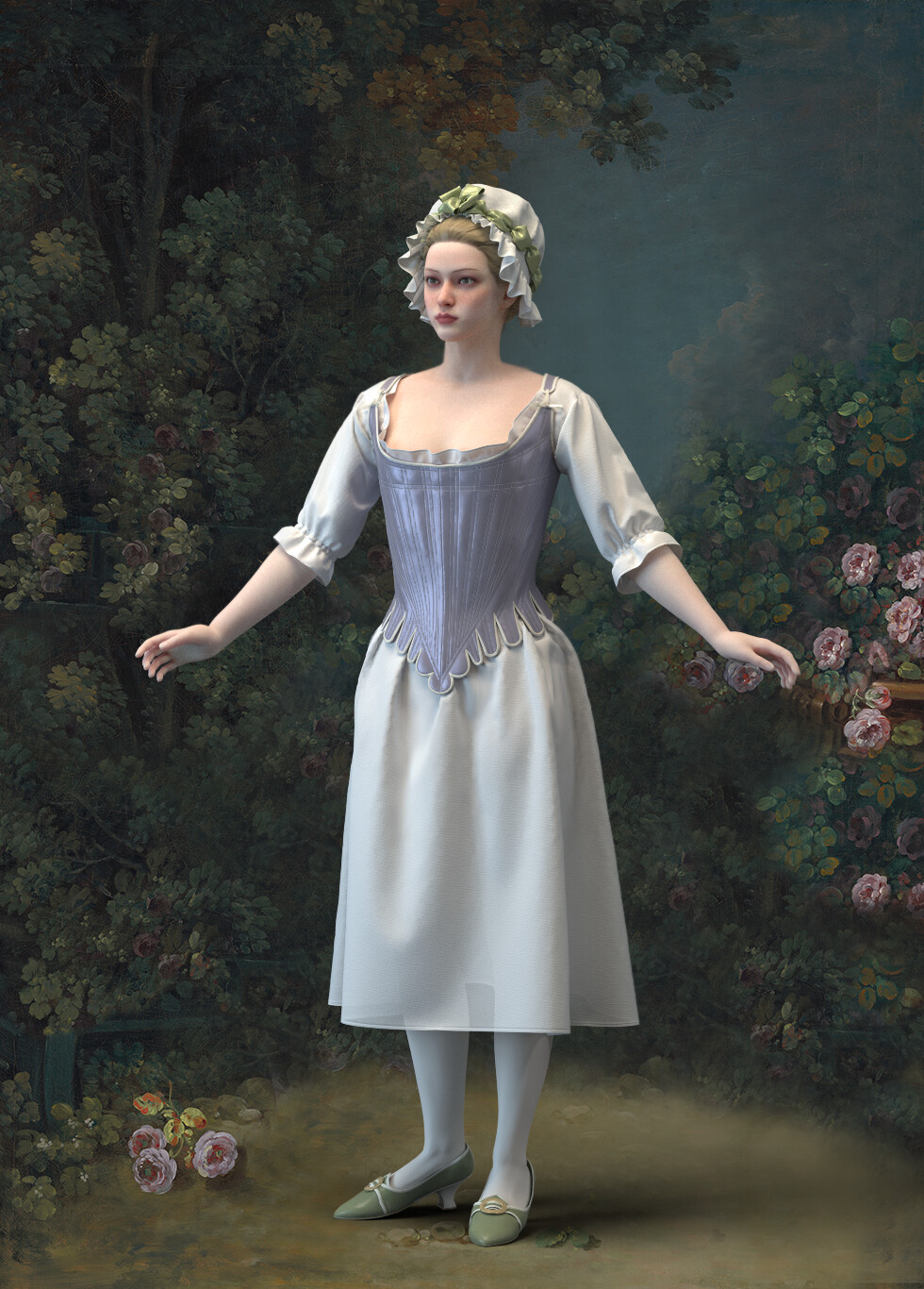 ArtStation - 1770s Undergarments: Shift, Stays, Cap, and Shoes