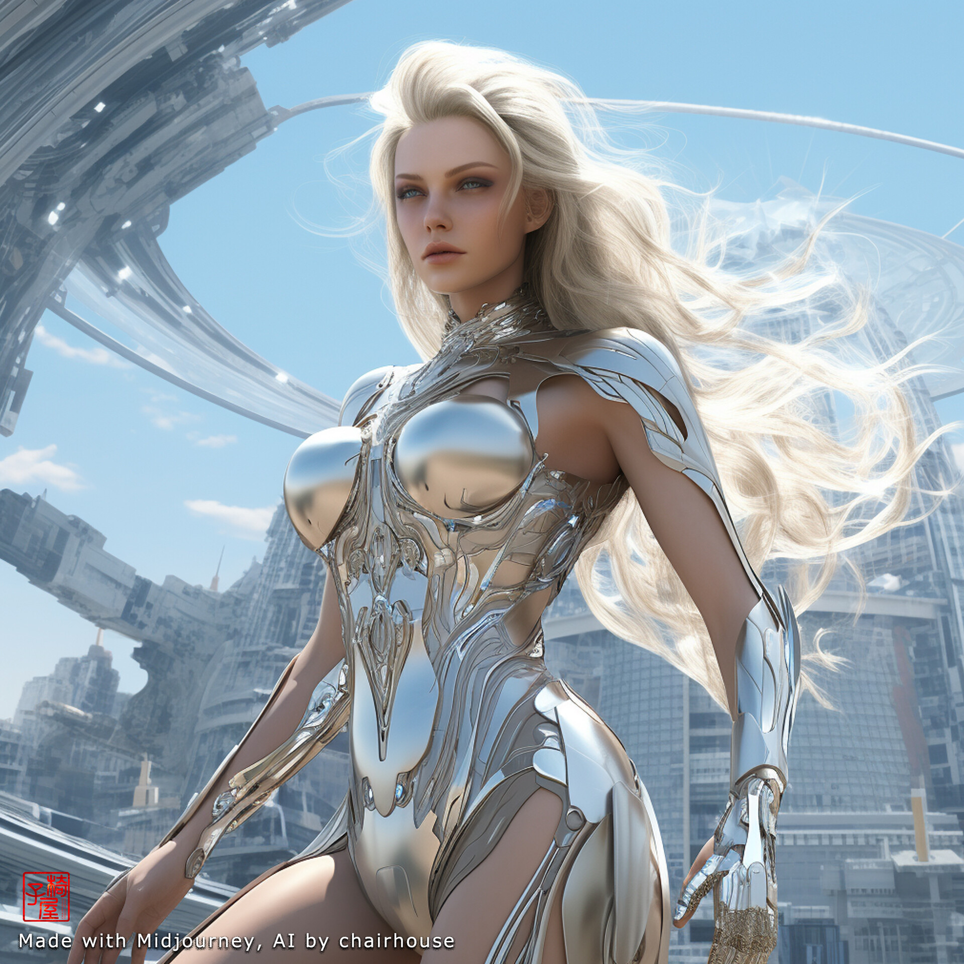 ArtStation - mechanical goddess67 in the future machine city under EPAC 240608 by Midjourney